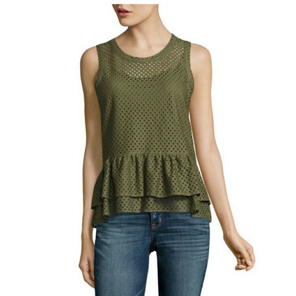 a.n.a | Tops | Ana Olive Green Eyelet Peplum Tank Sleeveless | Poshmark